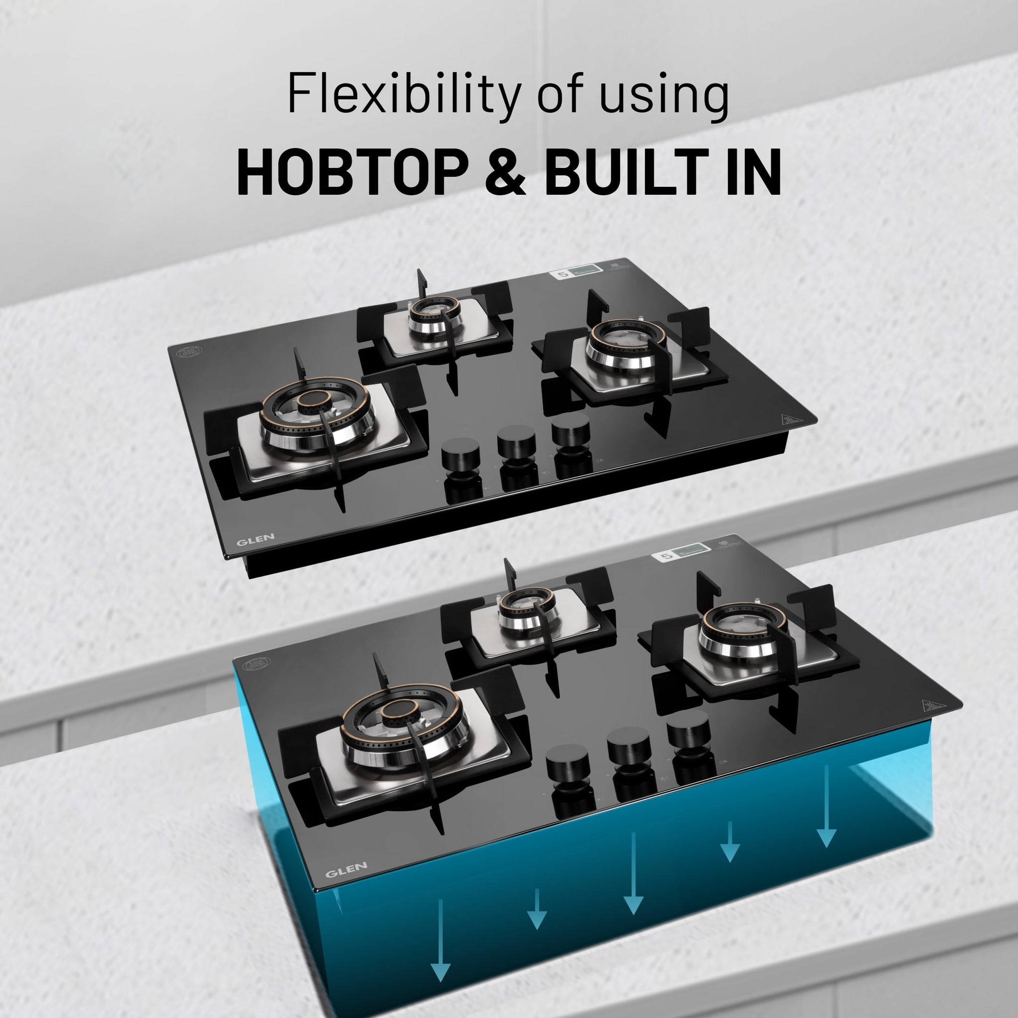 Buy Glen 3-Burner Glass Hob | Triple Ring & Double Ring Burners