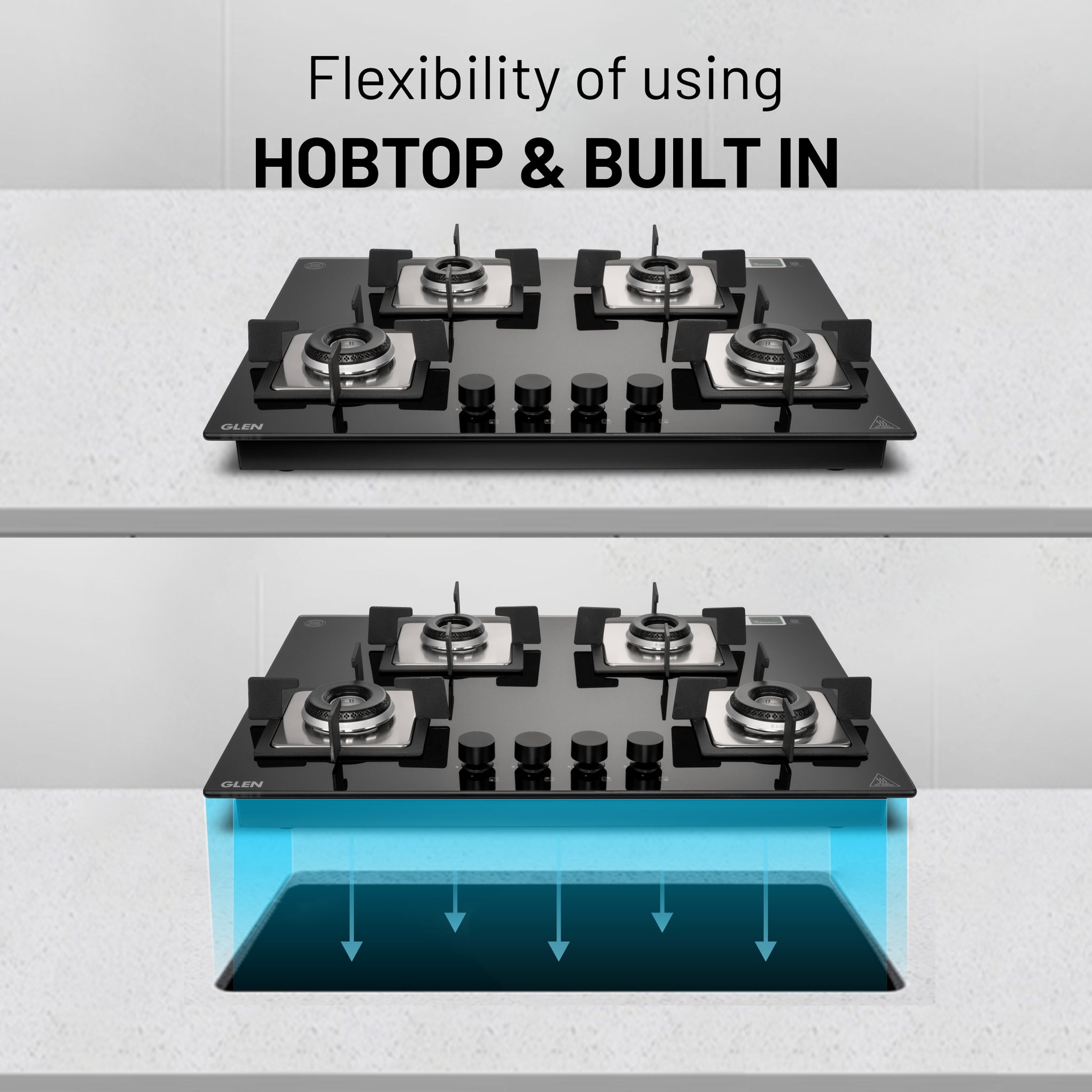 Buy Glen 4 Burner Glass Gas Hob 1074 CI HTDB | Flame Failure Device