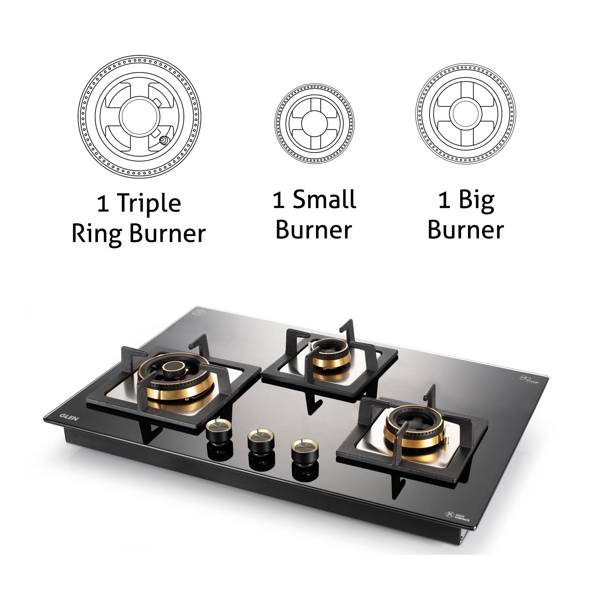 Buy 3 Burner Gas Hob Top Auto Ignition Online at Best Prices | Glen