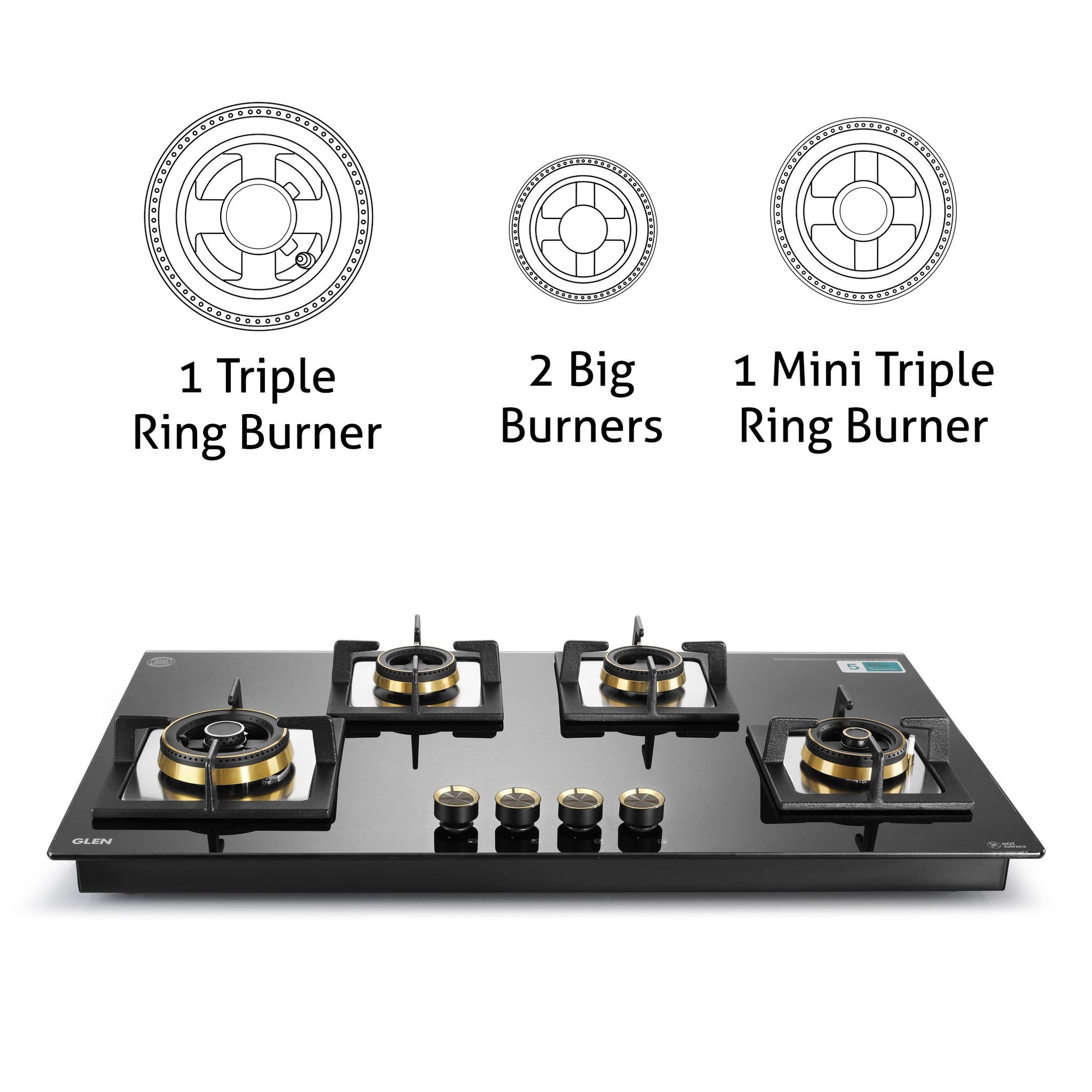 Buy Glen 4 Burner Gas Hob with Double Ring Brass Burner Online — Glen Appliances Pvt. Ltd
