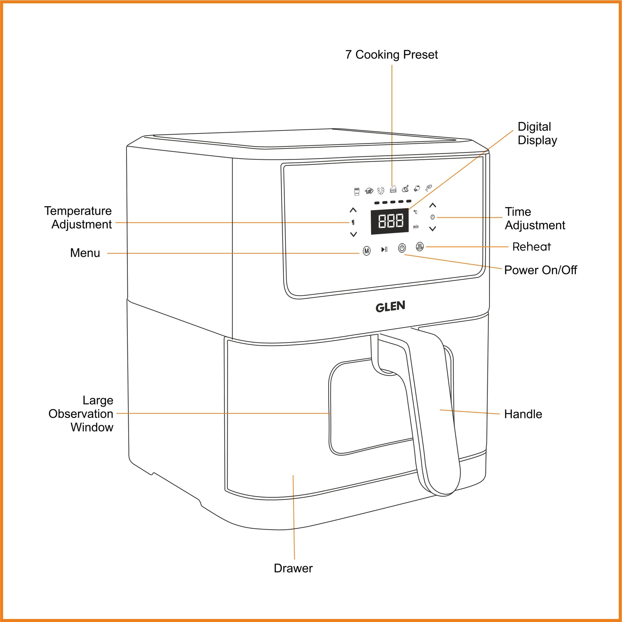 Buy Glen 6L Digital Air Fryer with 7 Presets & Timer
