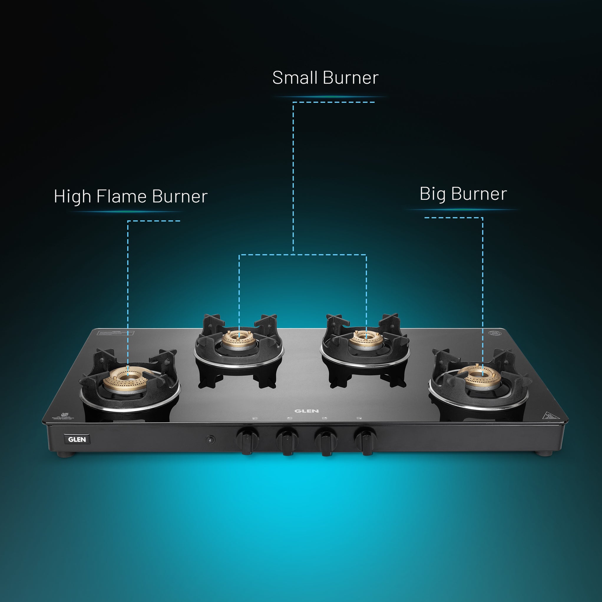 Buy Glen 4 Burner Glass Gas Stove 1044 GT CPS Online at Best Prices — Glen Appliances Pvt. Ltd
