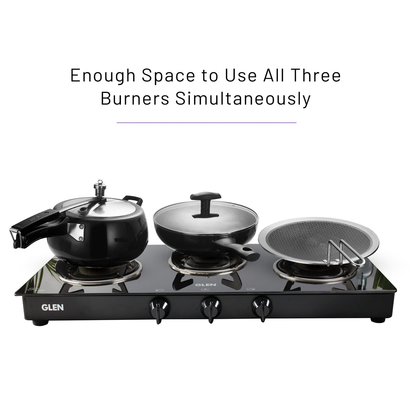 Buy 3 Burner Glass Gas Stove with High Flame Brass Burner