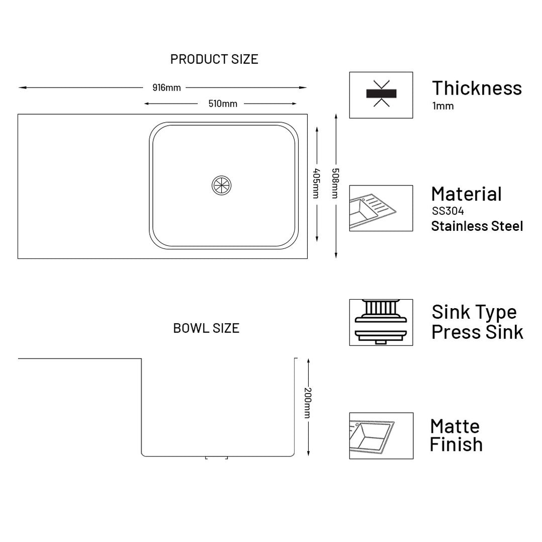 Buy Stainless Steel 304 Kitchen Sink with Drain Board at Glen