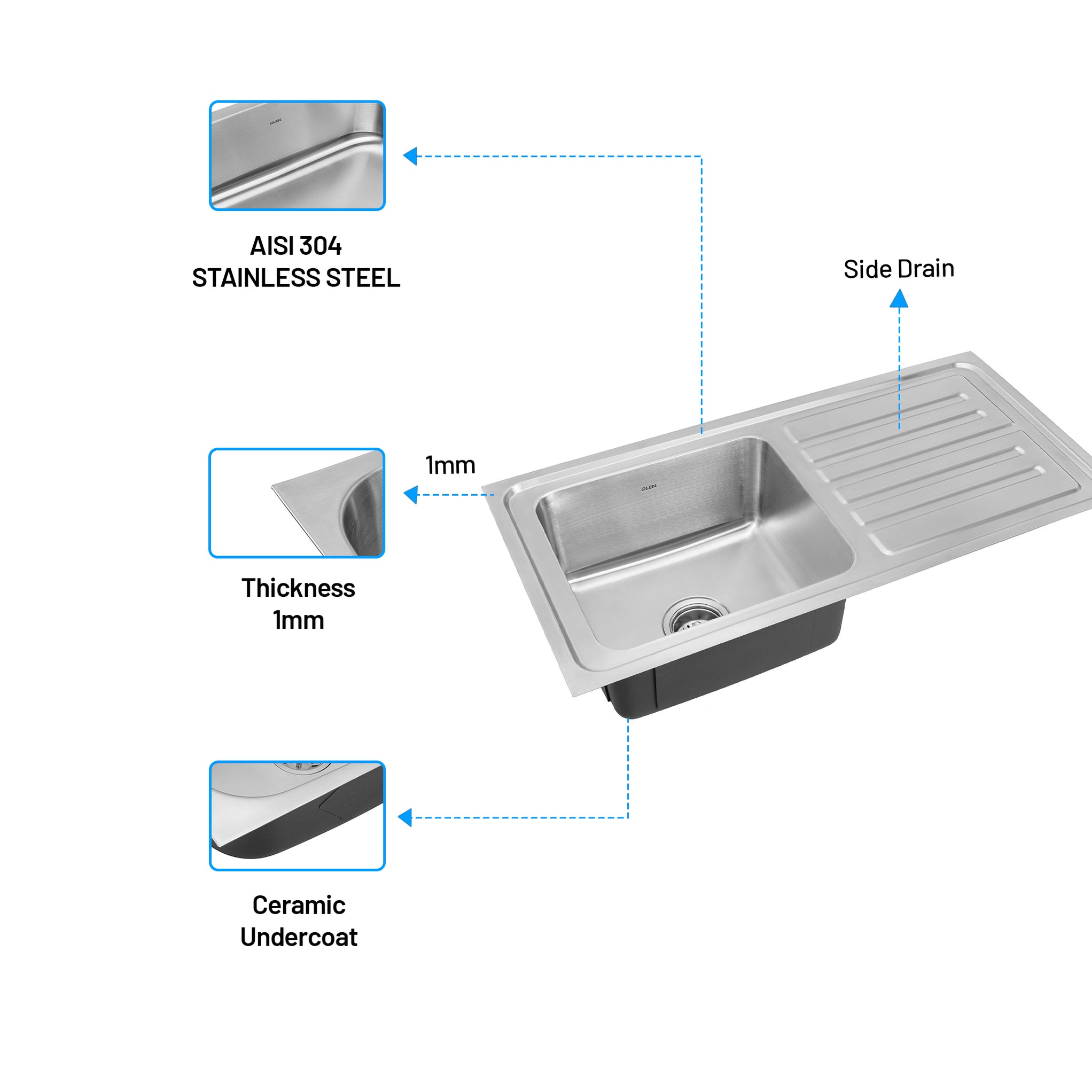 Buy Stainless Steel 304 Kitchen Sink with Matte Finish Drain Board