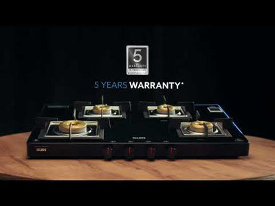 Buy 4 Burner Ultra Slim Glass Gas Stove – High Flame & Brass