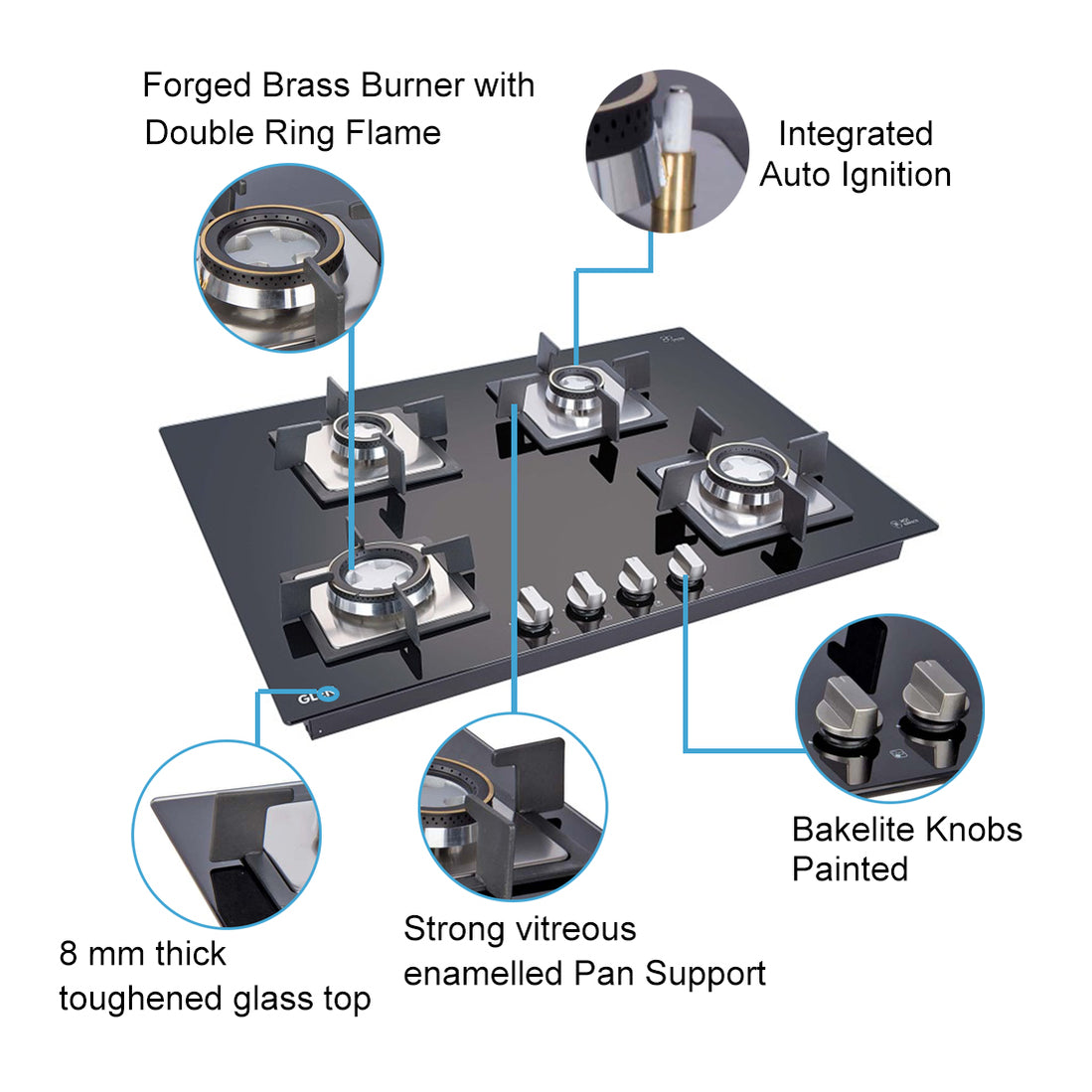 Buy 4 Burner Built-in Glass Gas Hob at Best Prices | Glen — Glen ...