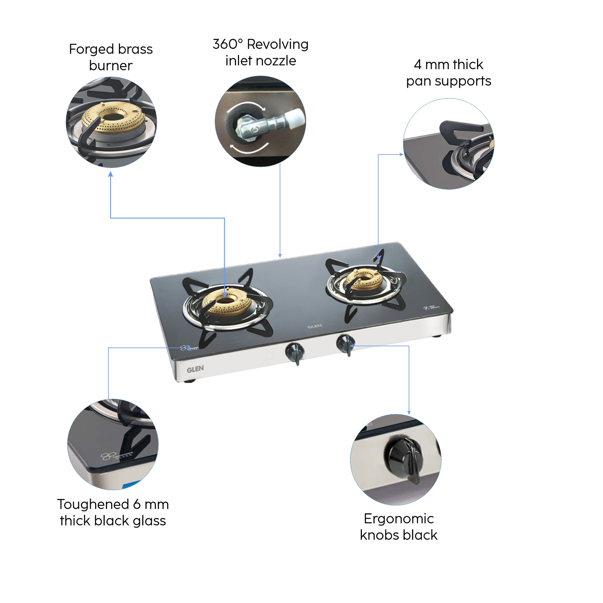 Buy Glen 2-Burner Glass Gas Stove | Stainless Steel Drip Tray