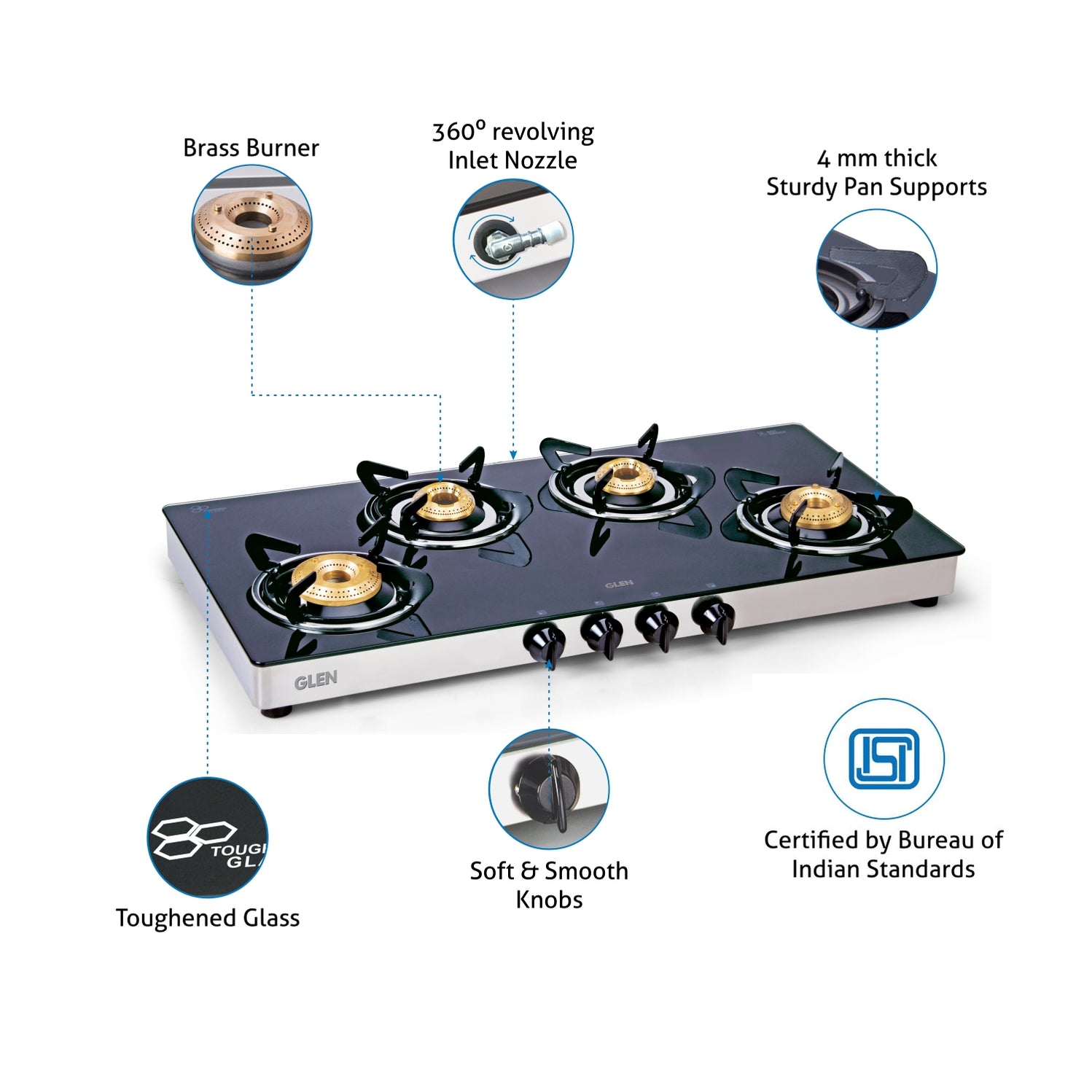 Buy Glen 4-Burner Glass LPG Gas Stove 1044 GT XL at Best Prices