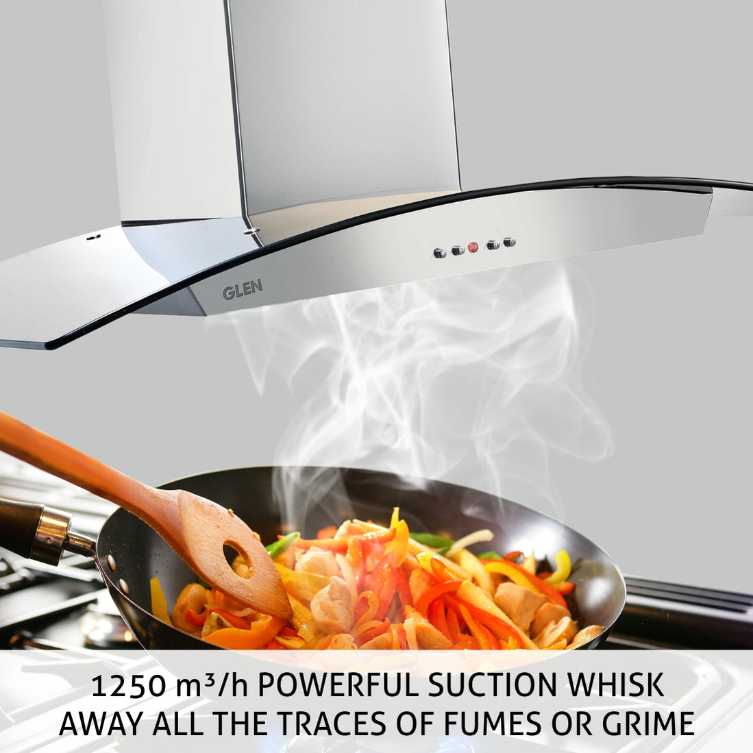 Buy Glen 90cm Designer Chimney 6071 with Curved Glass