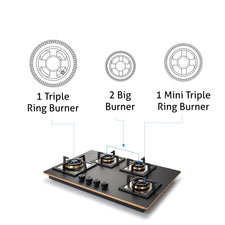 Buy Glen 4 Burner Gas Hob with Triple Ring Brass Burner Online