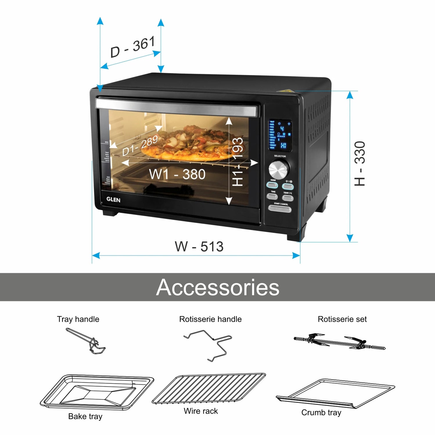 Buy Glen 33L OTG Oven Toaster Griller With Pre-Set Function